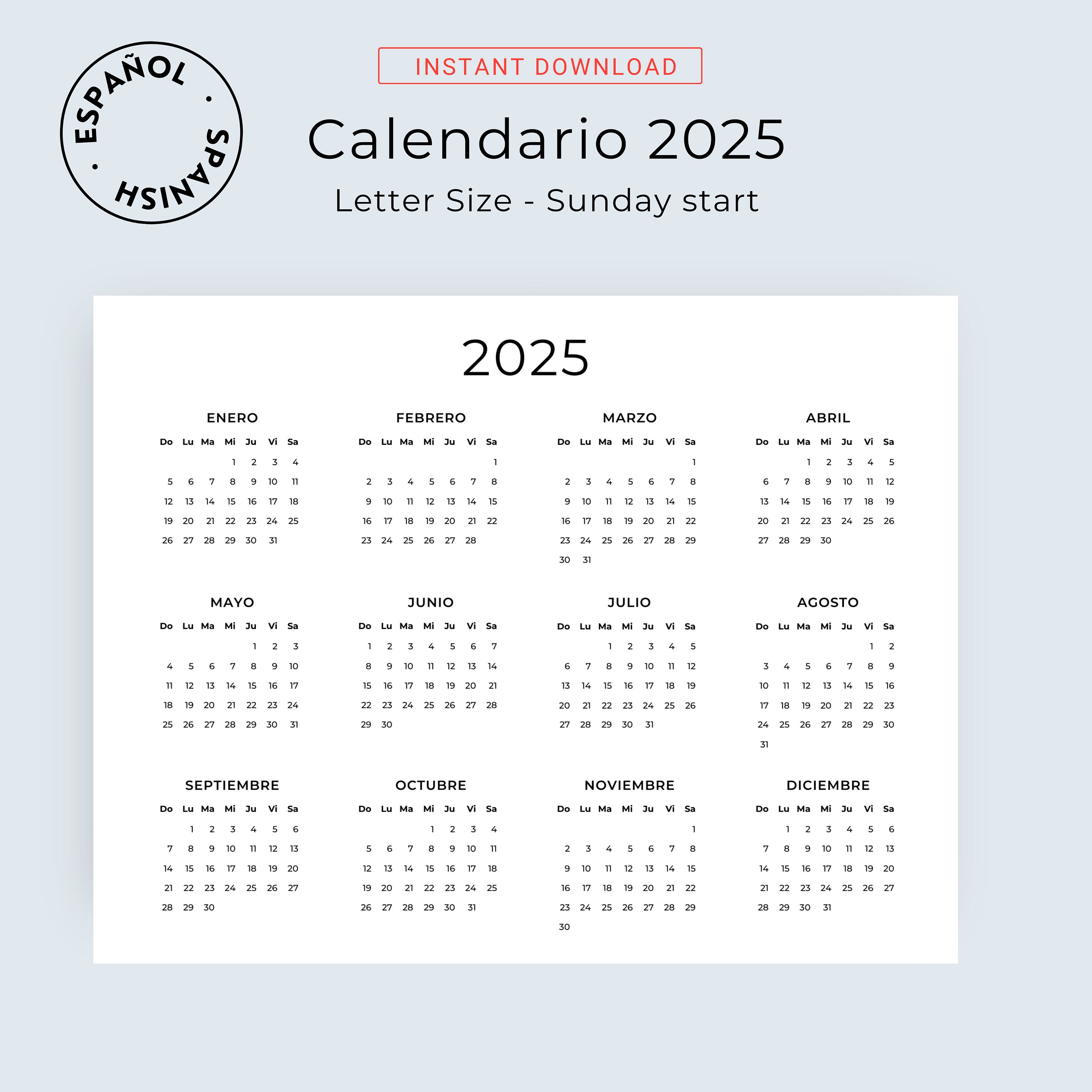 Calendario 2025 Español Calendario 2025 Para Imprimir Calendario ...