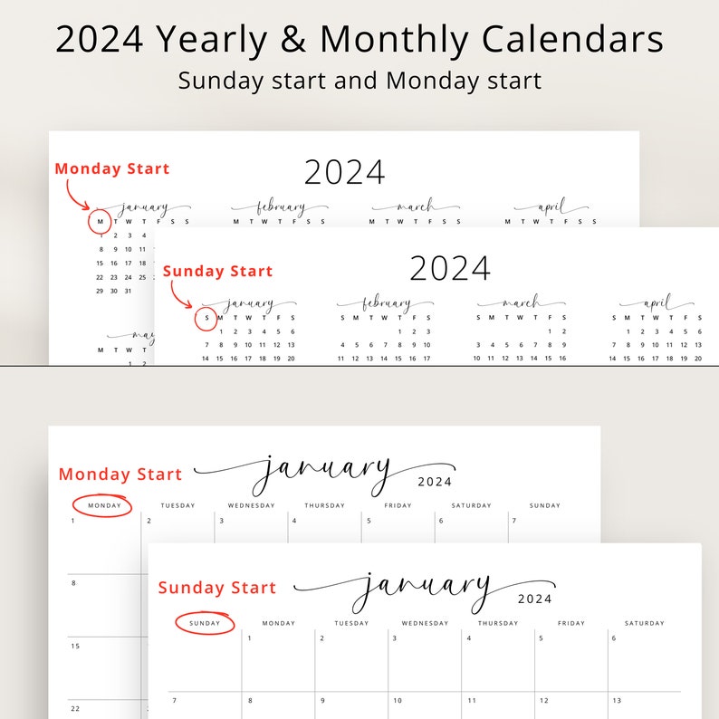 2024 Calendar & Planner BUNDLE 2024 Yearly Calendar Monthly Calendar ...