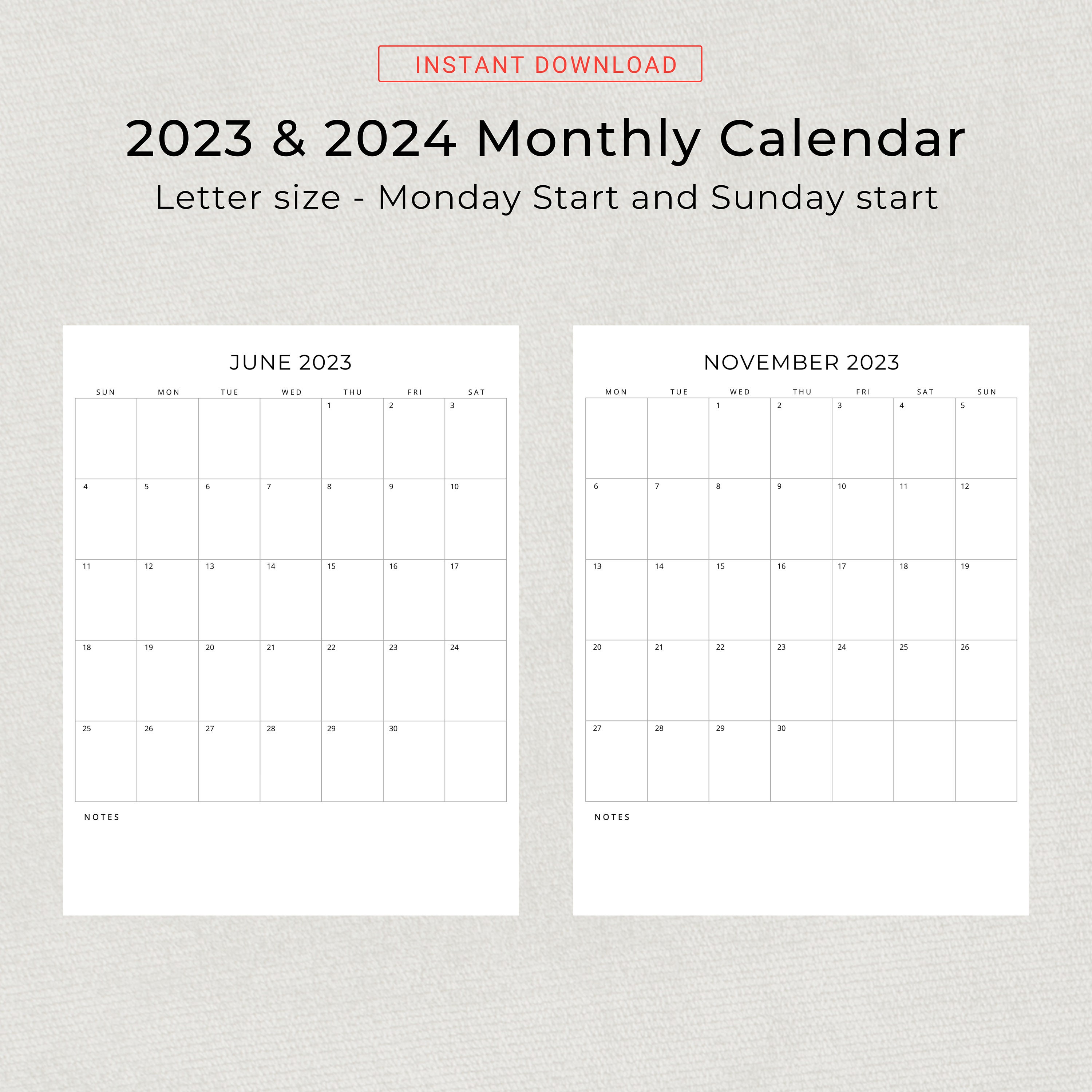 2023 2024 Monthly Planner Vertical 2023 2024 Calendar - Etsy