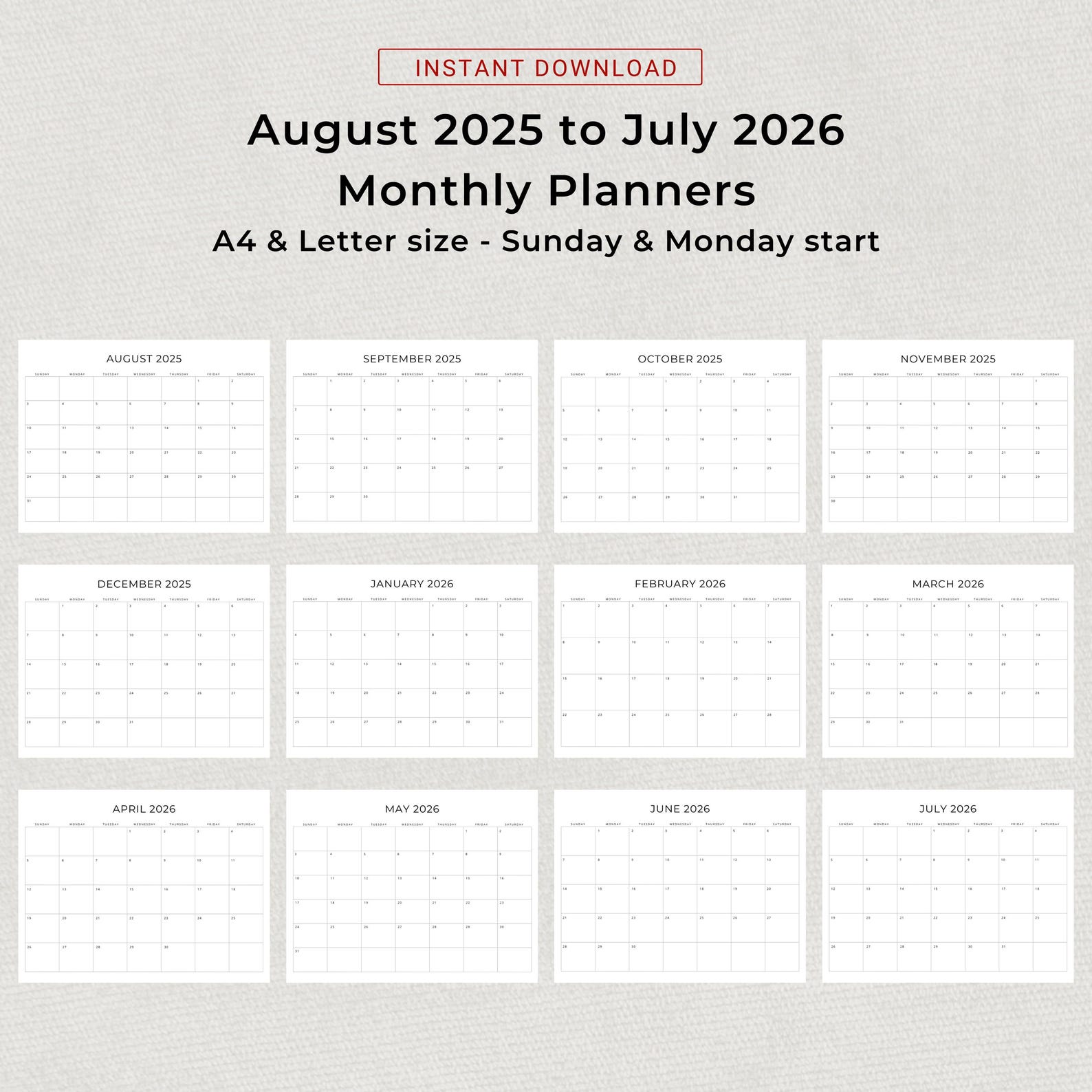 2025-2026 Academic Planner August 2025 to July 2026 Monthly Calendar ...