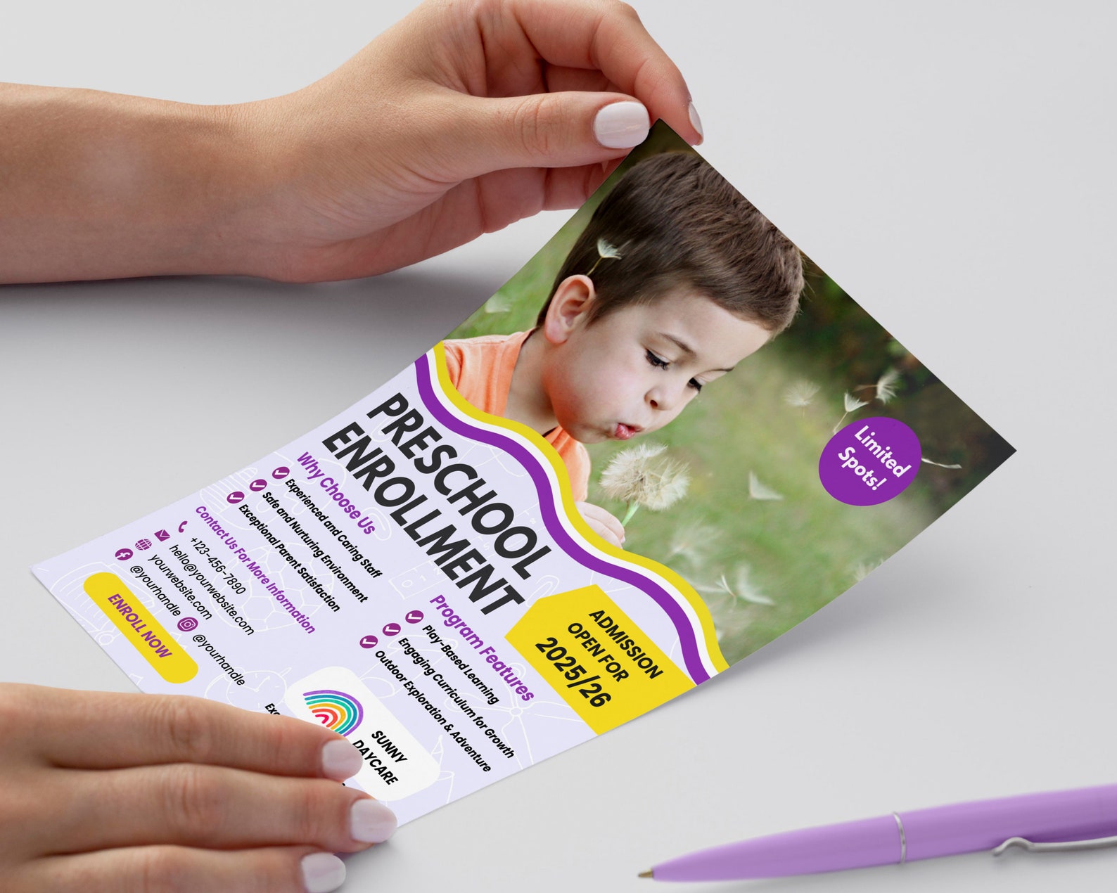 Printable Flyer Template for Preschool Daycare Enrollment Leaflet Kids ...
