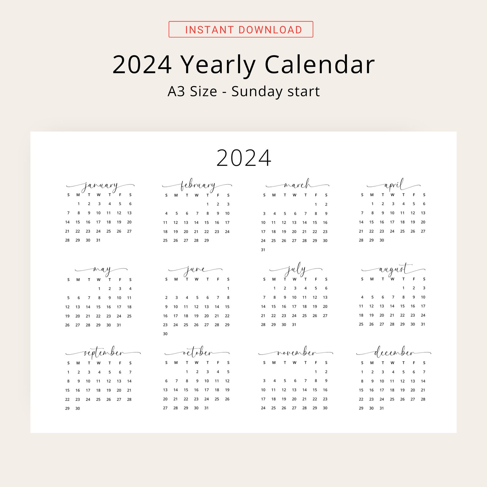 2024 2025 Yearly Calendar Landscape 2024 & 2025 Minimal Calendar ...