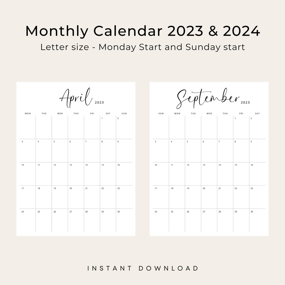 2023 2024 Calendar Printable 2023 2024 Monthly Planner Portrait A4 ...