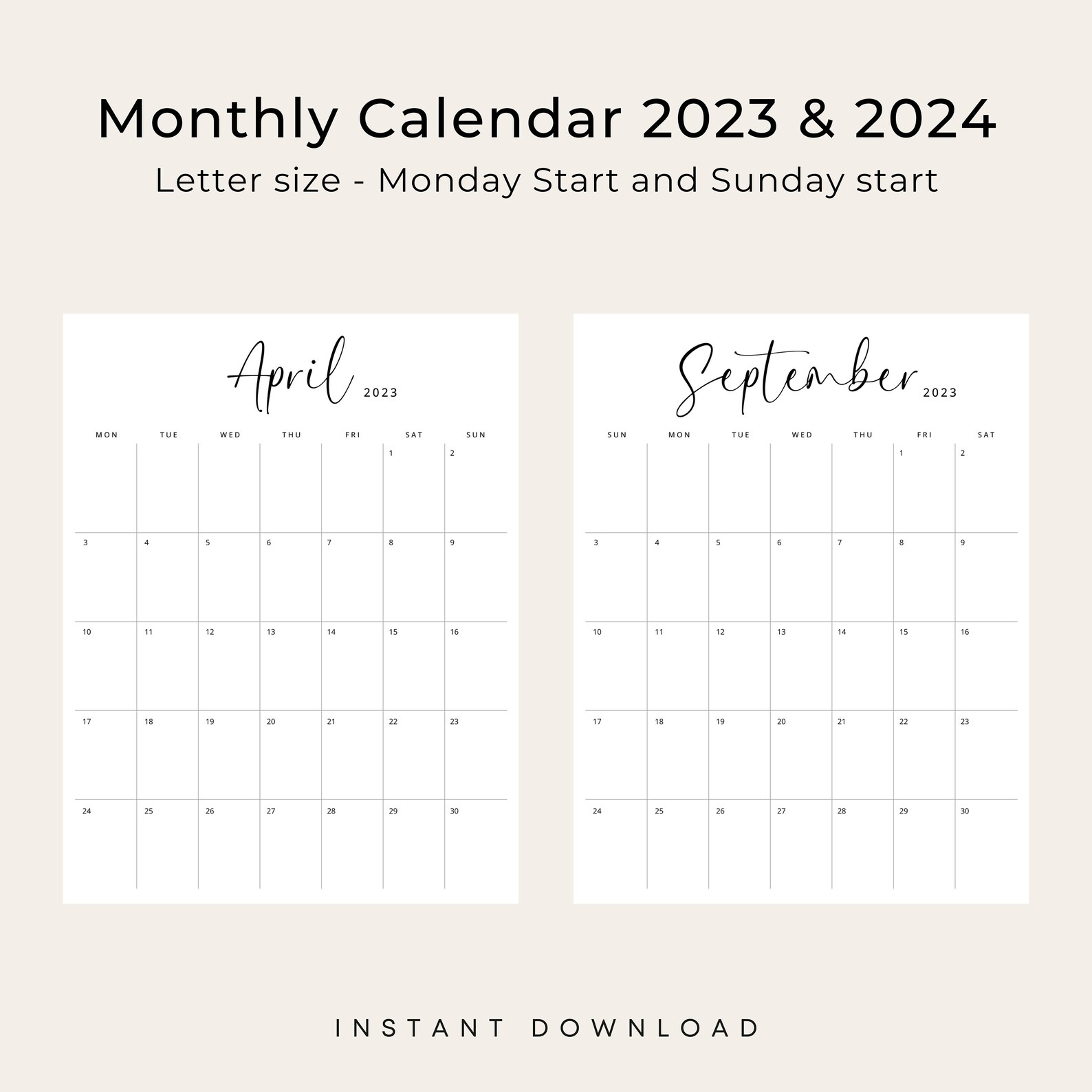 2023 2024 Calendar Printable 2023 2024 Monthly Planner Portrait A4 ...