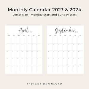 2023 2024 Calendar Printable 2023 2024 Monthly Planner Portrait A4 ...
