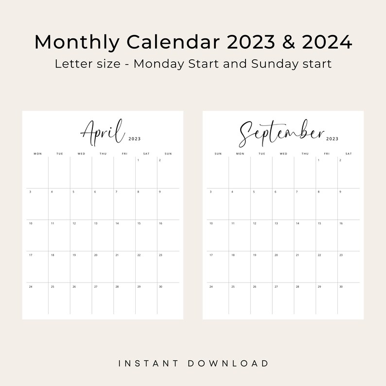 2023 2024 Calendar Printable 2023 2024 Monthly Planner Portrait A4 ...