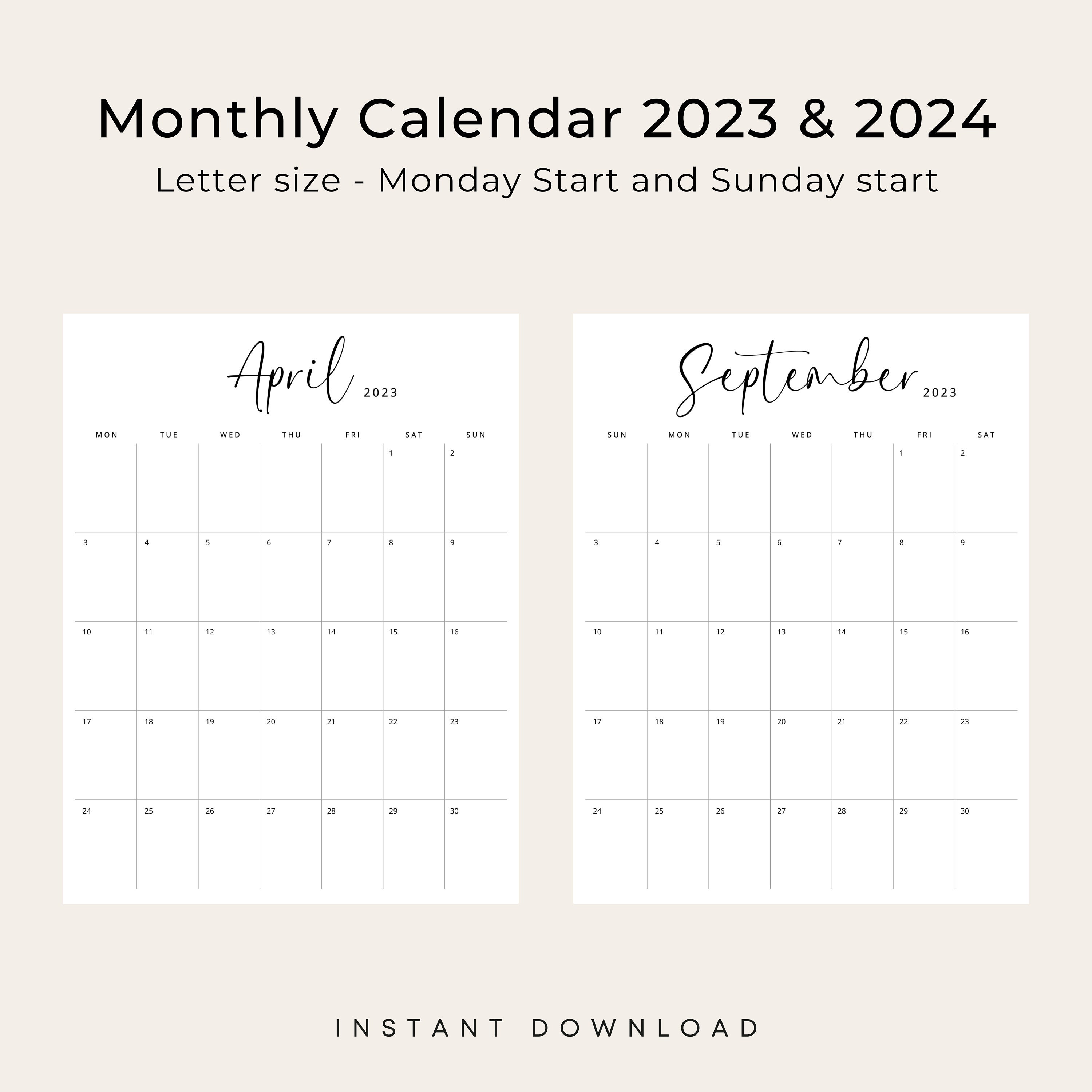 2023 2024 Calendar Printable 2023 2024 Monthly Planner Portrait A4 ...