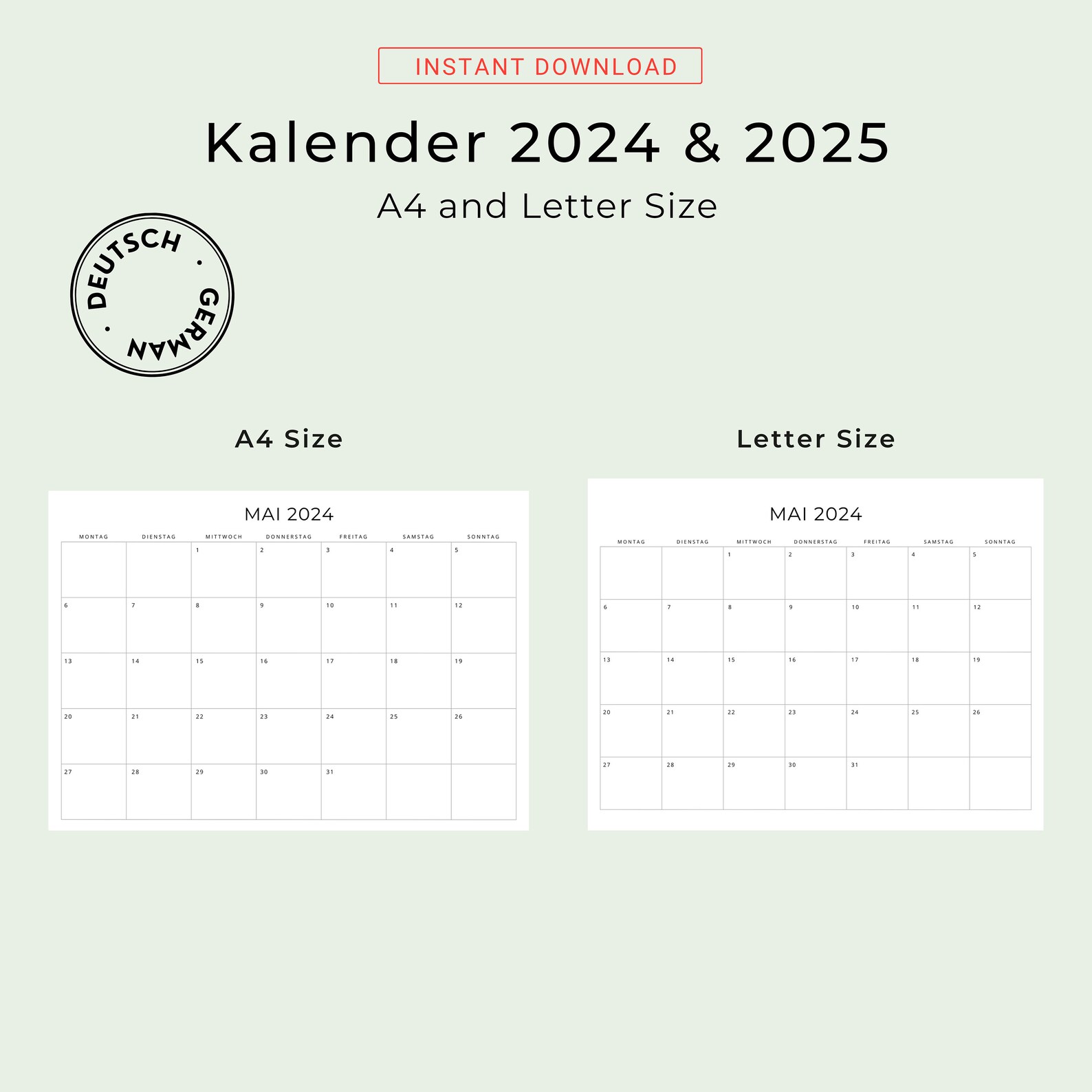 2024 2025 Kalender 2024 & 2025 Monatskalender German Calendar 2024 2025 ...