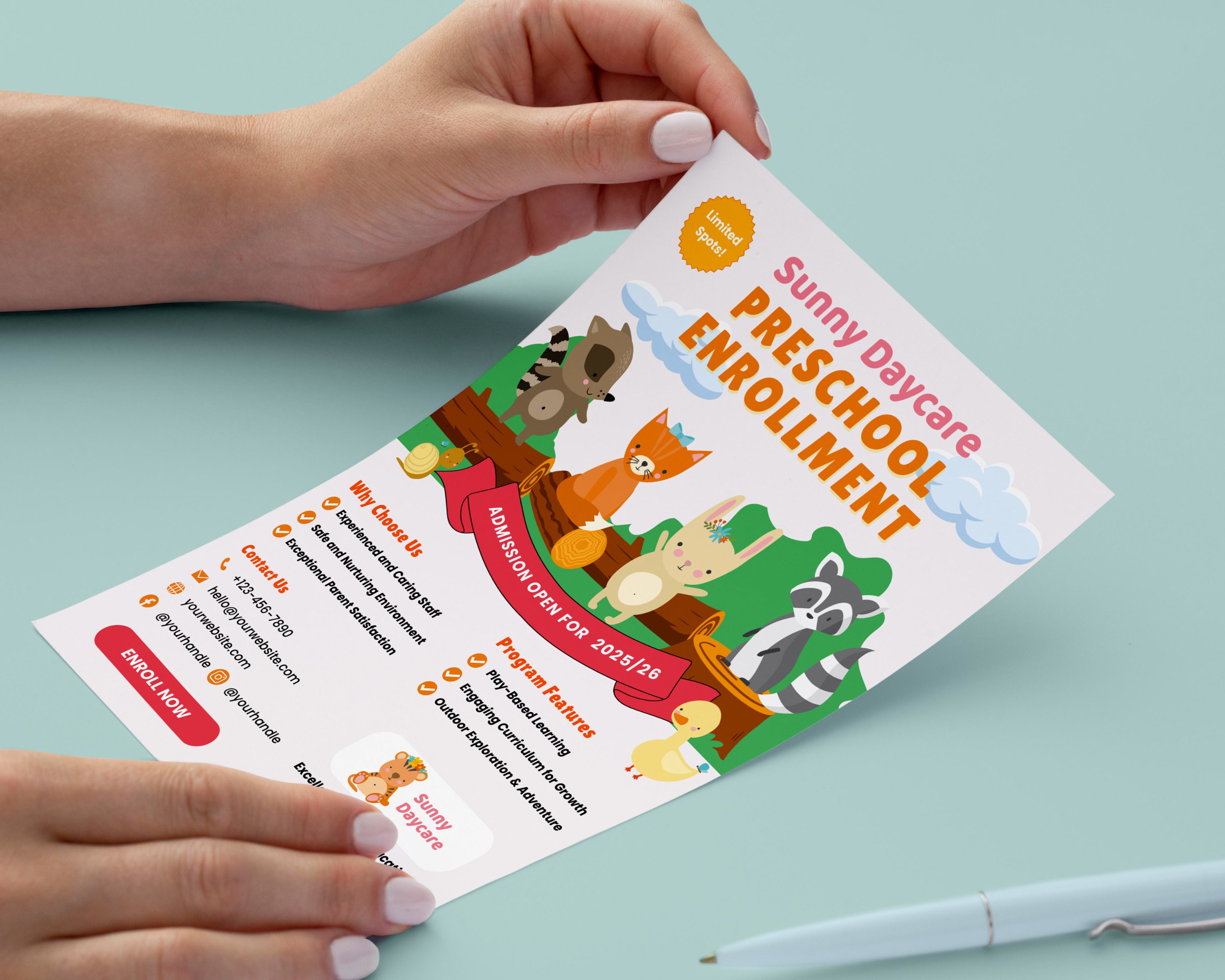 Flyer Template for Preschool Daycare Enrollment Printable Brochure ...