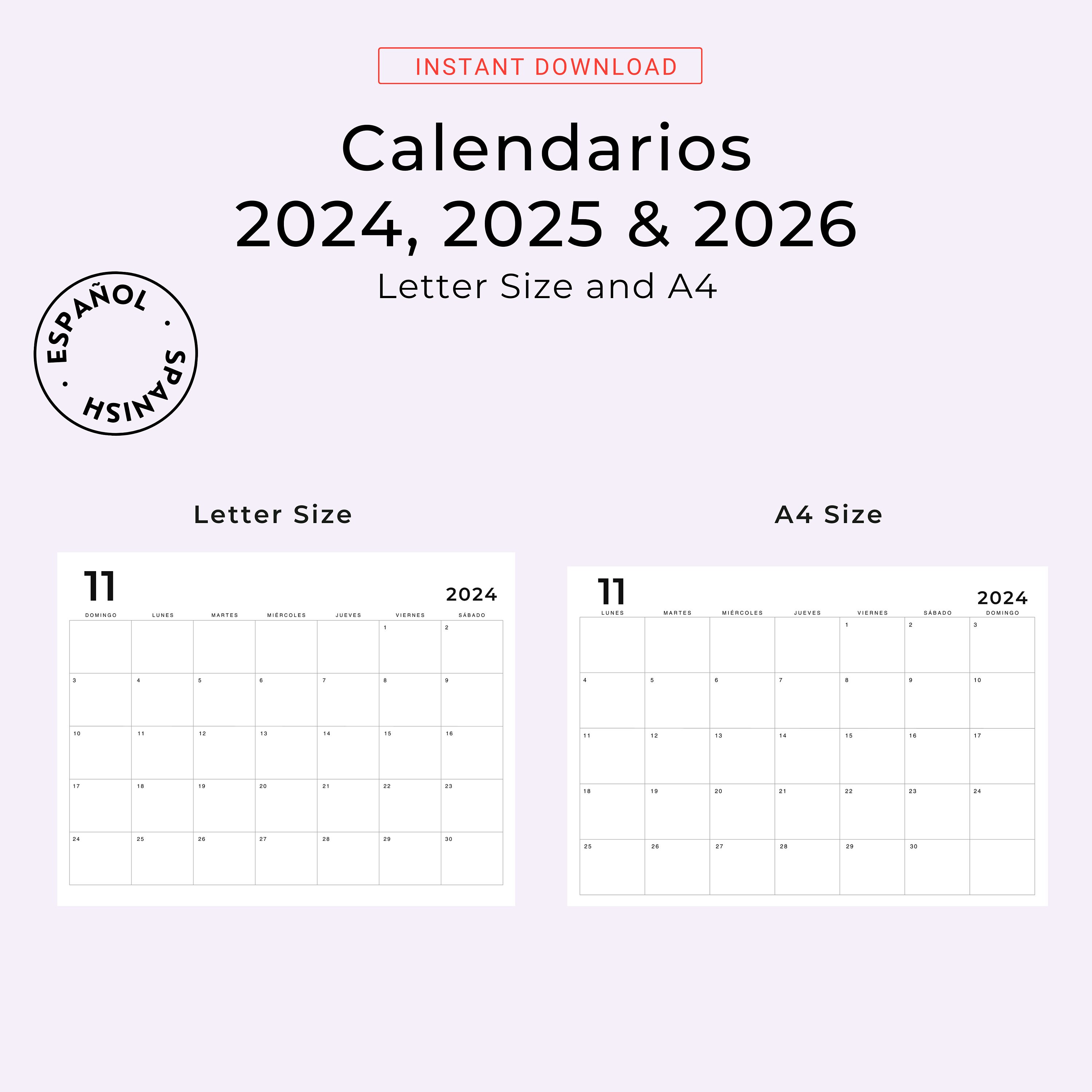 Calendario 2024 2025 2026 Spanish Calendar Printable 3 Years Planners ...