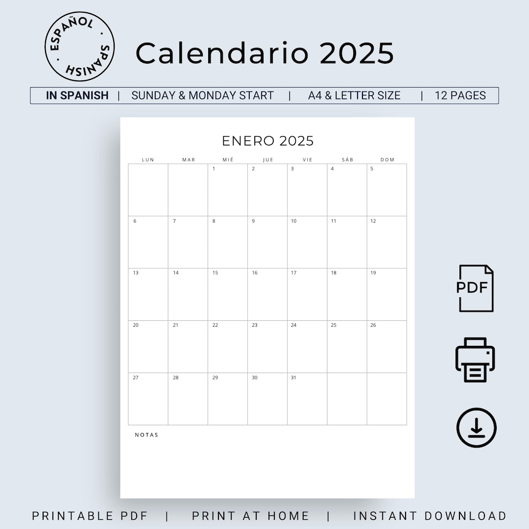 2025 Calendario En Español 2025 Printable Vertical Monthly Calendar in ...