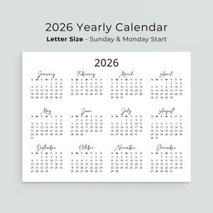 2026 Yearly Calendar 2026 Calendar Landscape Soft Minimalist Wall ...