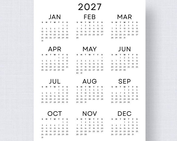 2027 Yearly Calendar: Landscape Planner, A4/letter Size (printable PDF ...