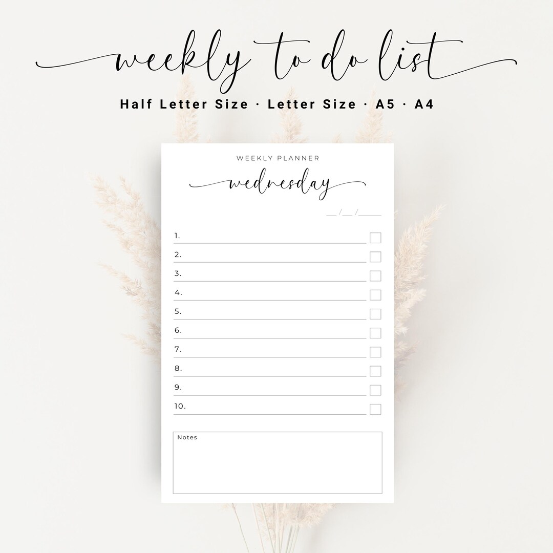 Weekly to Do List Weekly Planner Daily to Do List Printable PDF ...
