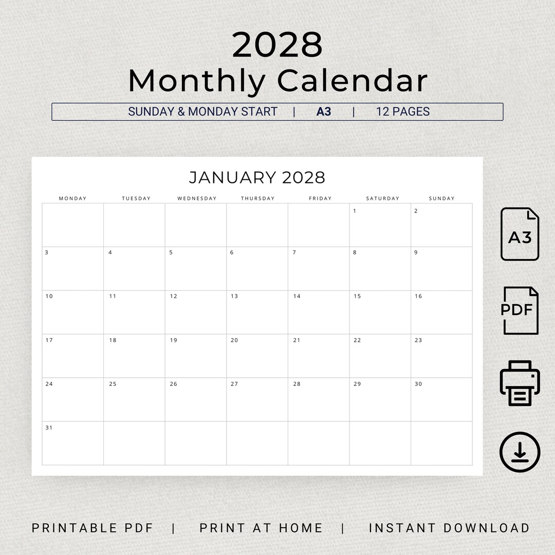 A3 2028 Calendar 2028 Planner A3 Landscape Minimalist Wall Calendar ...