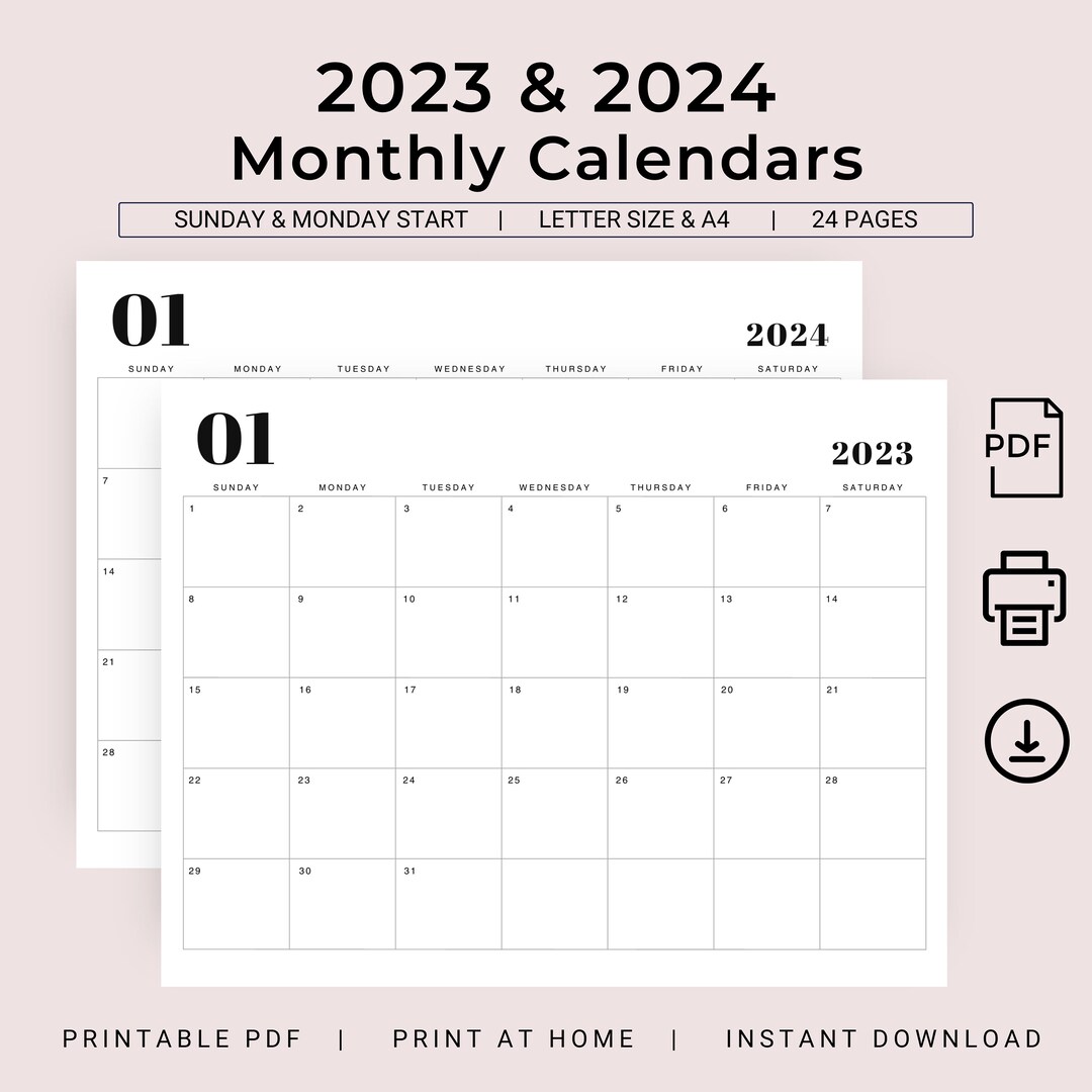 2023 & 2024 Calendar Printable 2023 2024 Monthly Planner Landscape ...