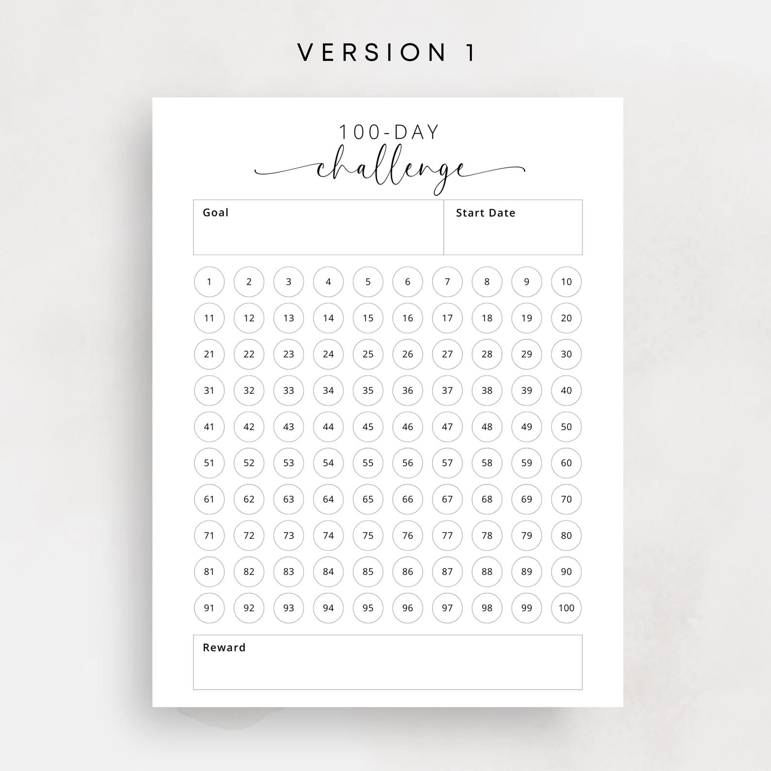 100-day Challenge Tracker Printable Goal Tracker Habit Tracker Weight ...
