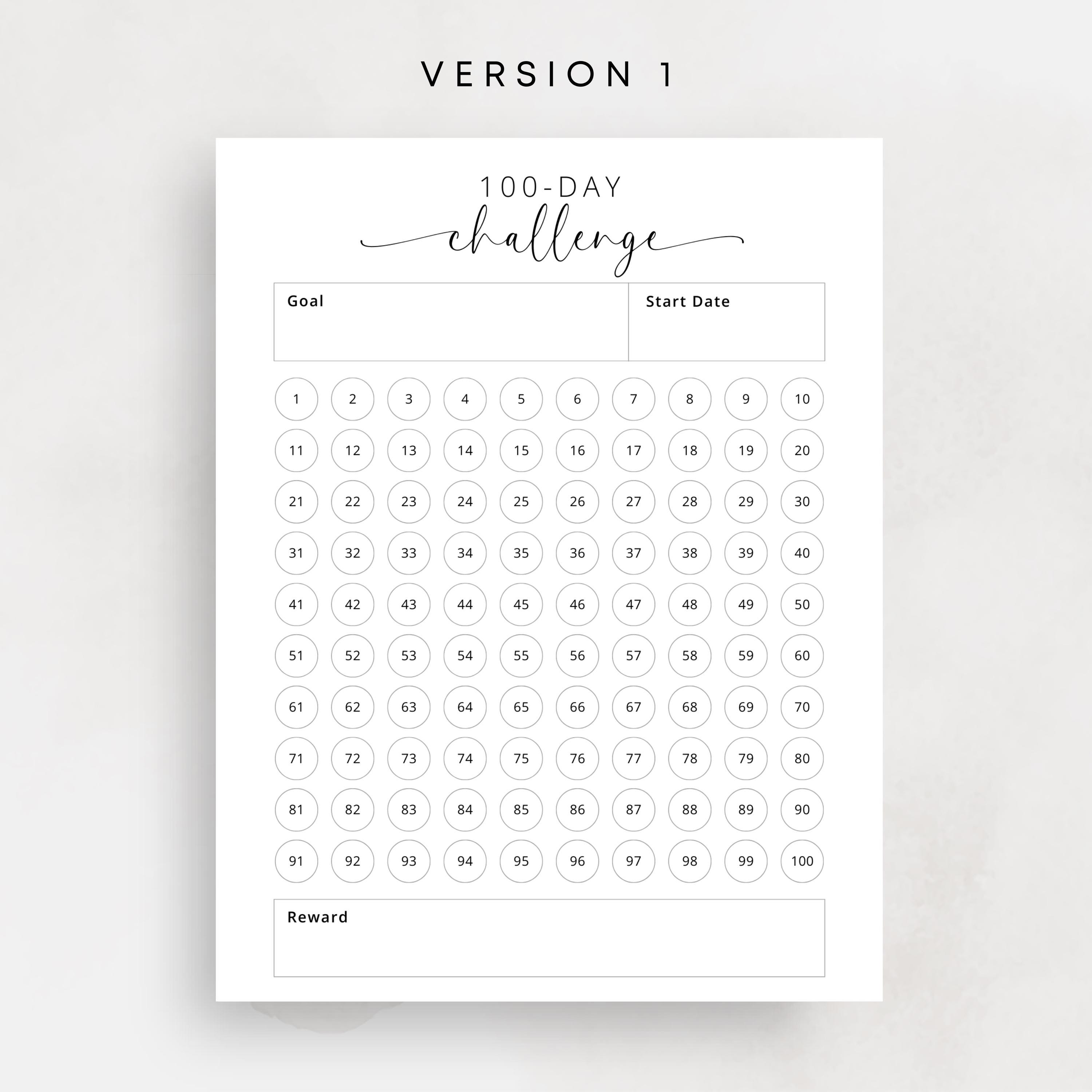 100-day Challenge Tracker Printable Goal Tracker Habit Tracker Weight ...