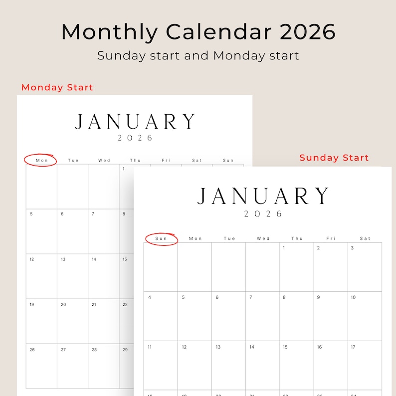 2026 Printable Calendar 2026 Planner Vertical Calendar Portrait LUXE ...