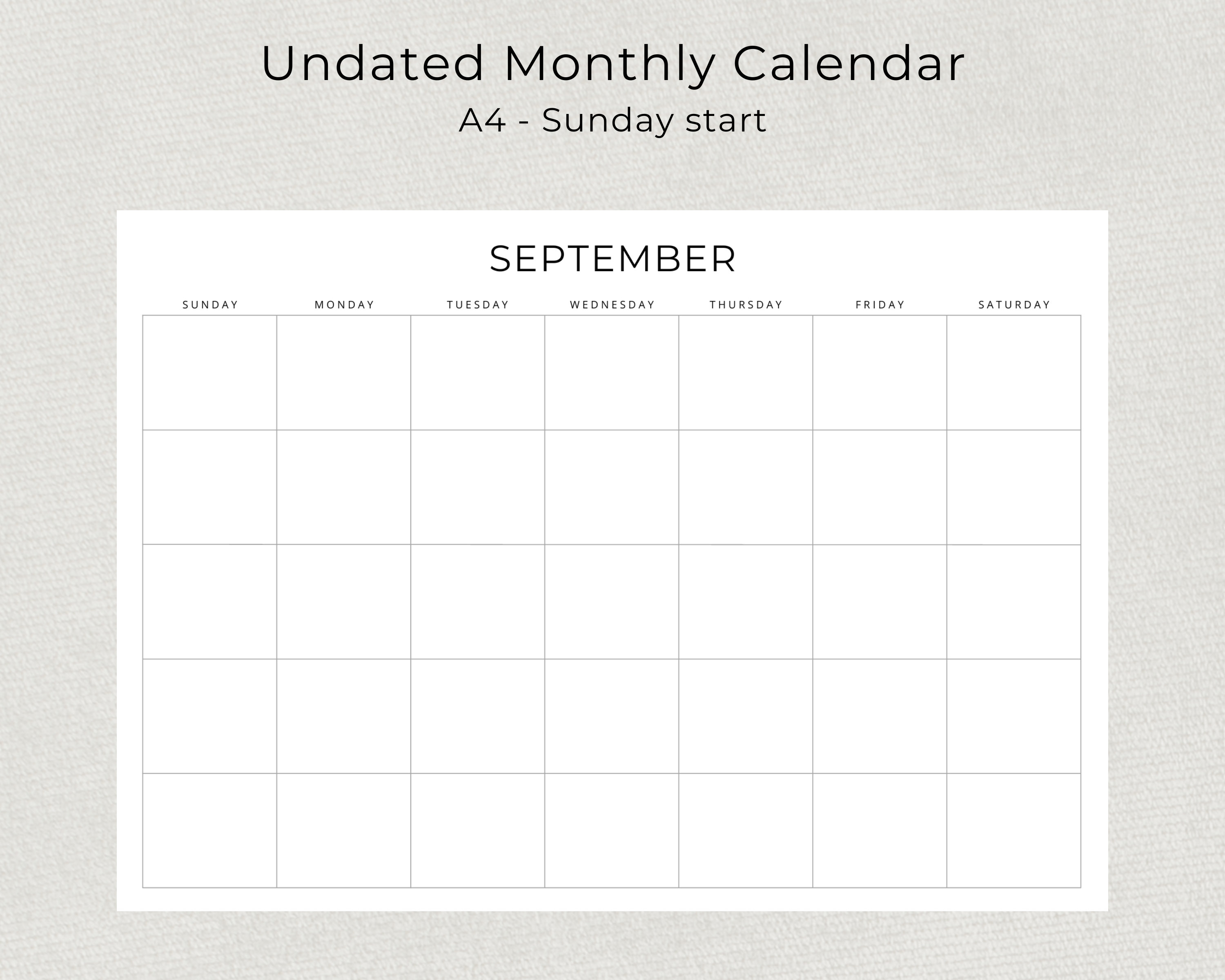 Undated Monthly Calendar Blank Calendar Undated Monthly Planner ...