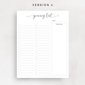 Grocery List Printable Food Shopping List Supermarket Checklist Grocery ...