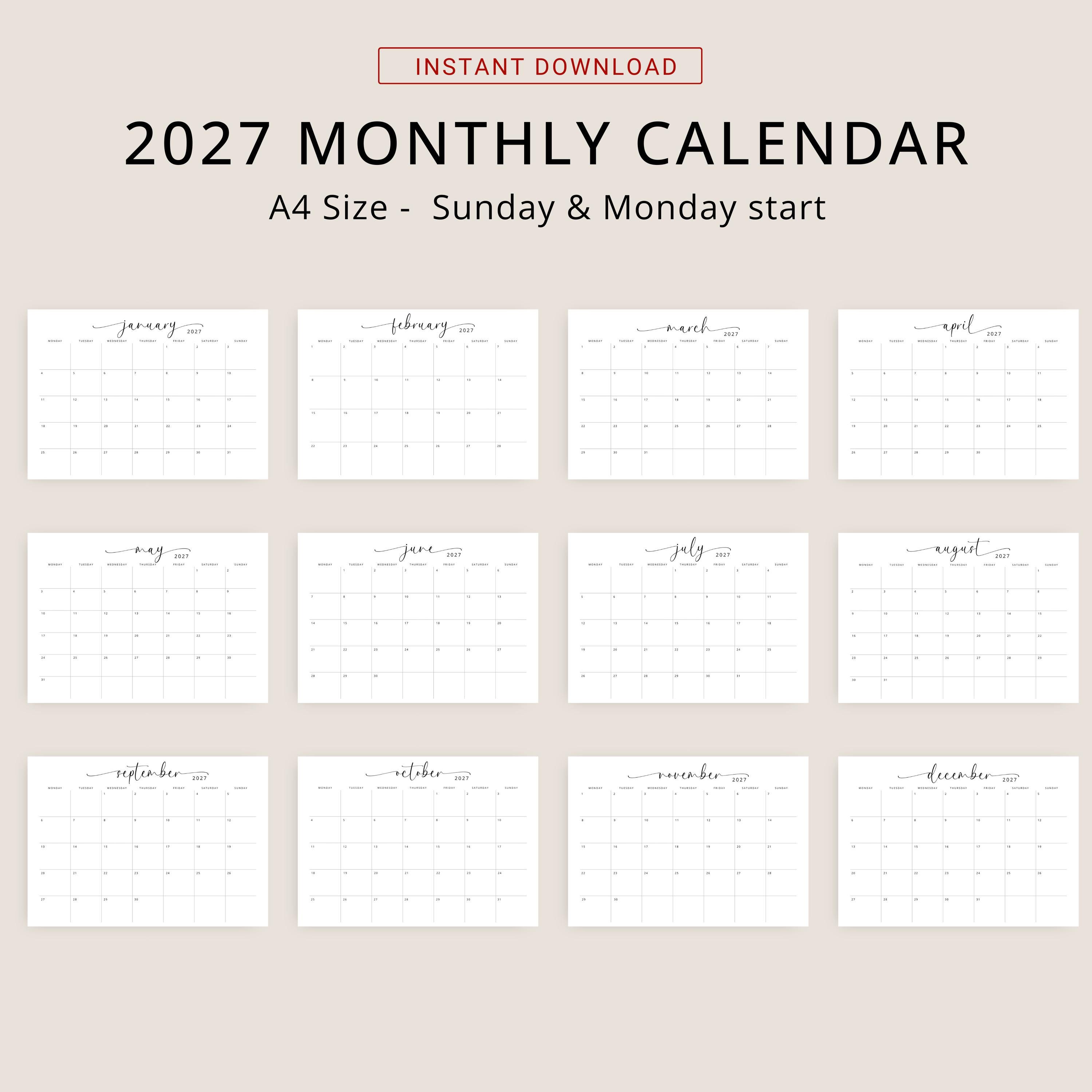 2027 Calendar 2027 Monthly Planner Landscape Elegant Wall Calendar ...