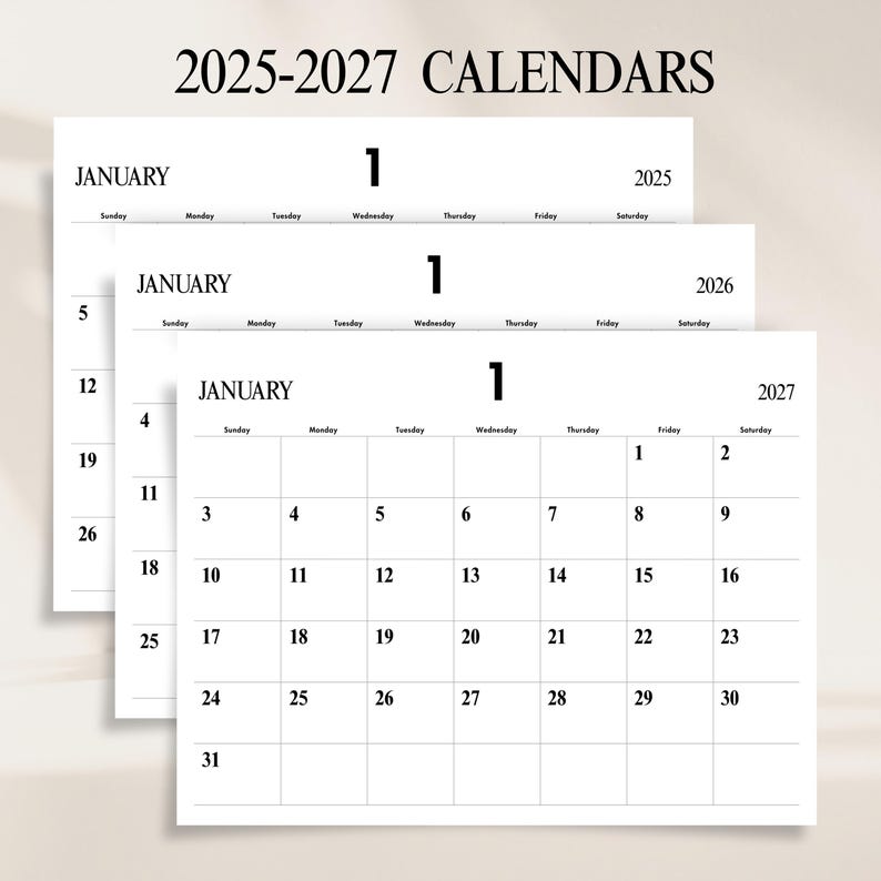 2025-2027 Calendar 2025 2026 2027 Monthly Planner Landscape Classy Big ...