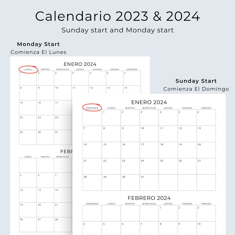 Calendario 2023 & 2024 Calendario Español 2023 2024 Calendario Mensual ...