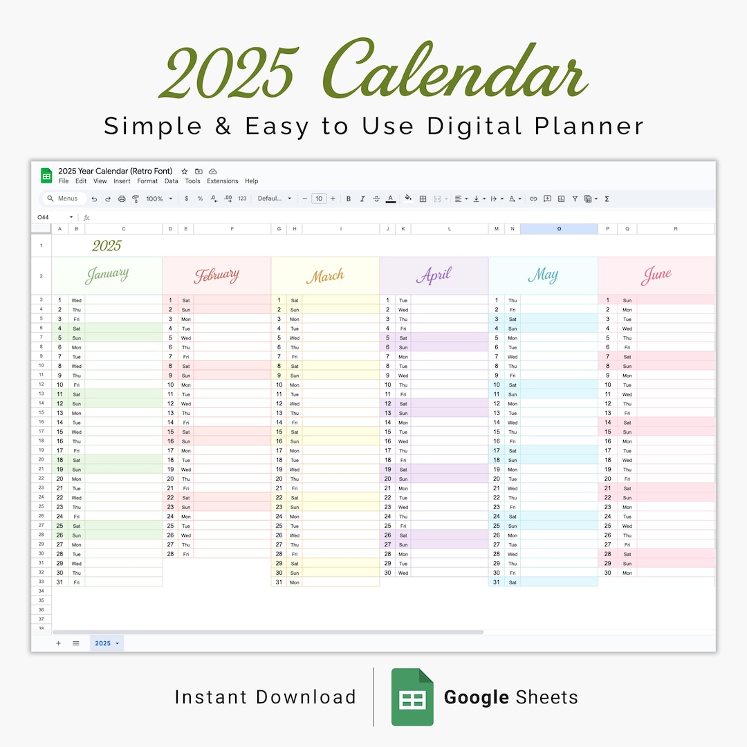 2025 Calendar Google Sheets Template 2025 Digital Planner 2025 Monthly ...