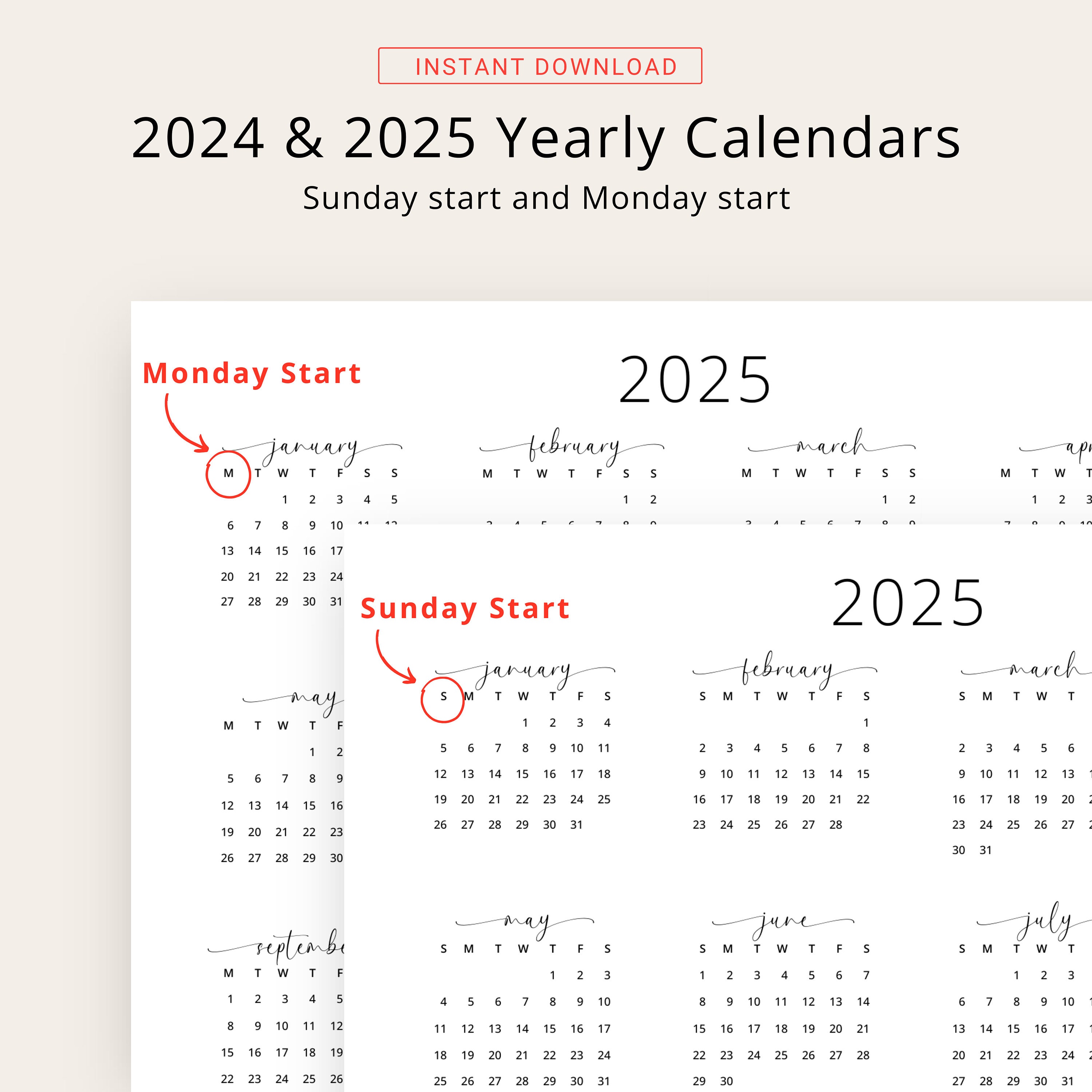 2024 2025 Yearly Calendar Landscape 2024 & 2025 Minimal Calendar ...