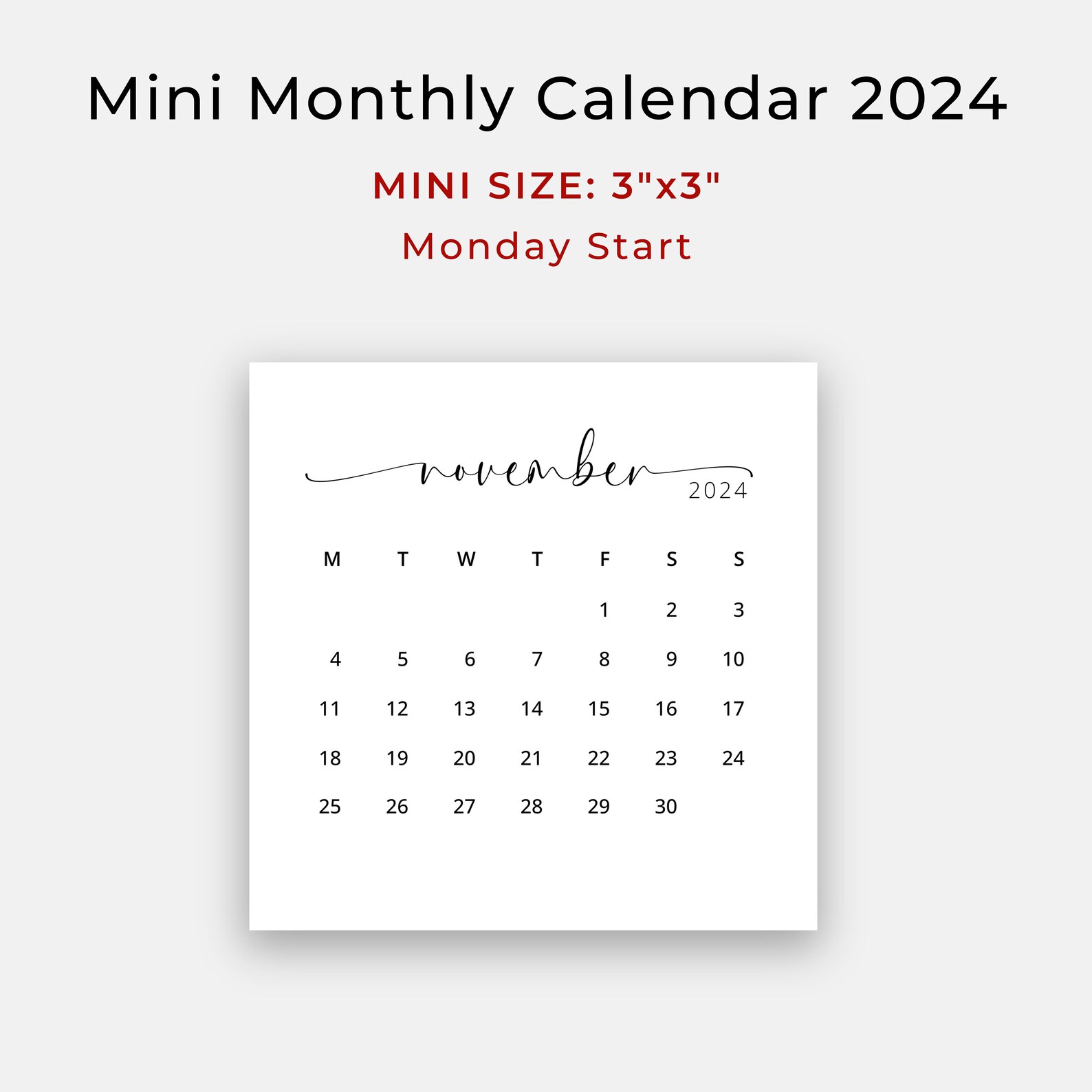 3x3 Mini Calendar 2024 Calendar 2024 Card Calendar Square Printable ...
