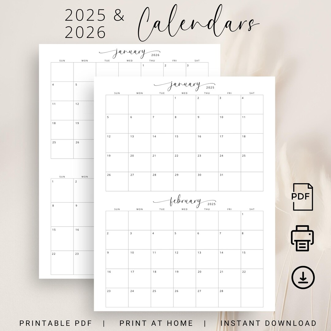 2025 & 2026 Calendar Printable 2025-2026 Planner 2 Months per Page ...