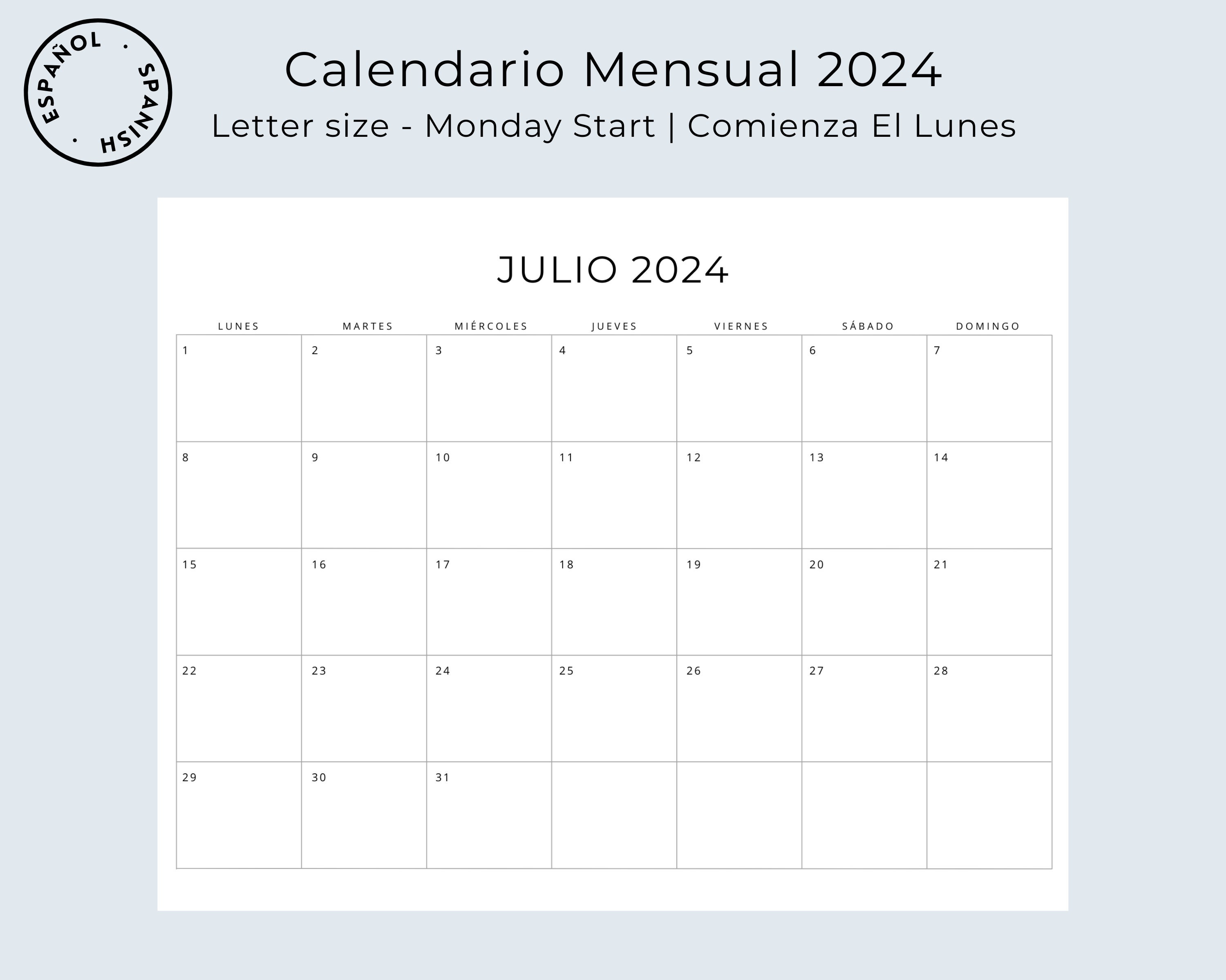 2024 Calendario En Español 2024 Spanish Calendar 2024 Calendario ...