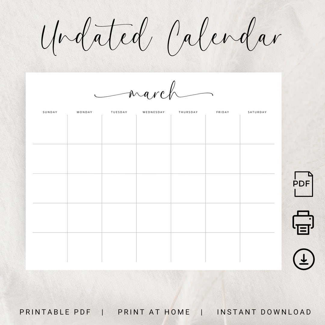 Undated Calendar Undated Monthly Calendar Printable Planner Blank ...