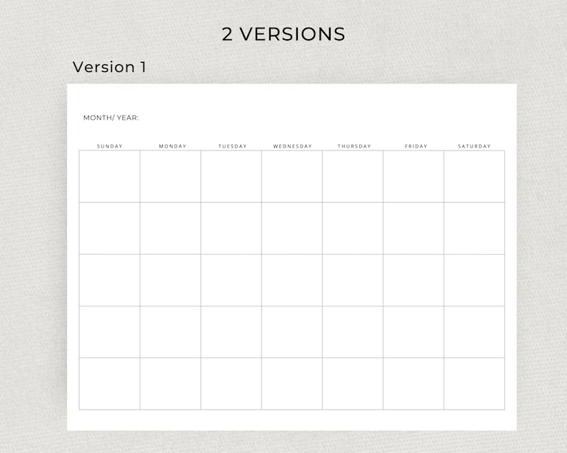 Blank Calendar Undated Monthly Planner Minimalist Blank Monthly ...