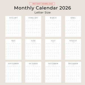 2026 Printable Calendar 2026 Planner Vertical Calendar Portrait LUXE Monthly Calendar A4 Letter ...
