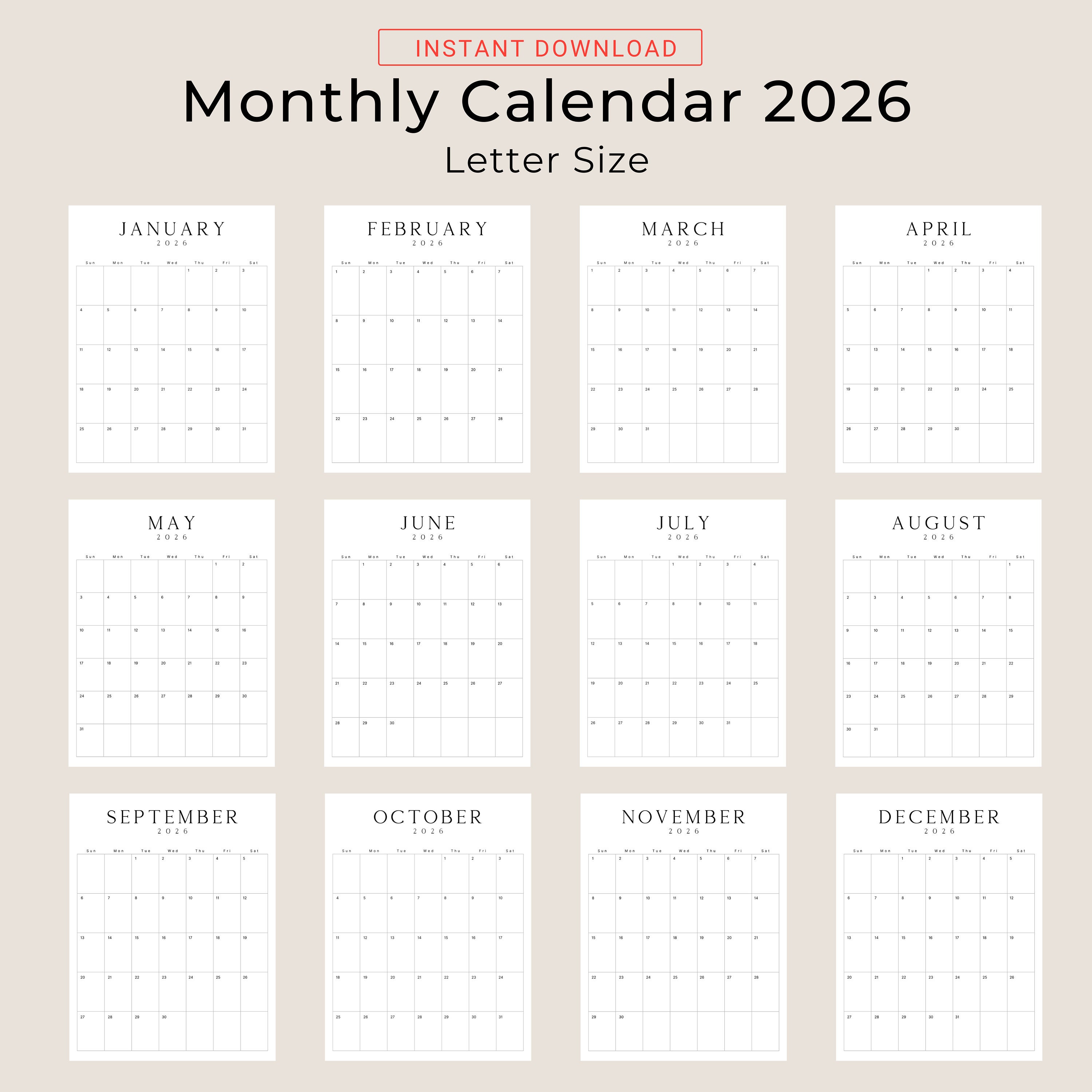 2026 Printable Calendar 2026 Planner Vertical Calendar Portrait LUXE ...
