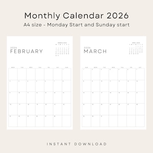 2026 Calendar Vertical 2026 Monthly Planner With Next Month PRINTABLE ...