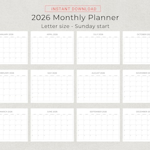 2026 Monthly Calendar PRINTABLE 2026 Monthly Planner Landscape 2026 ...