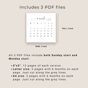 3x3 Mini Calendar 2024 Calendar 2024 Card Calendar Square Printable ...