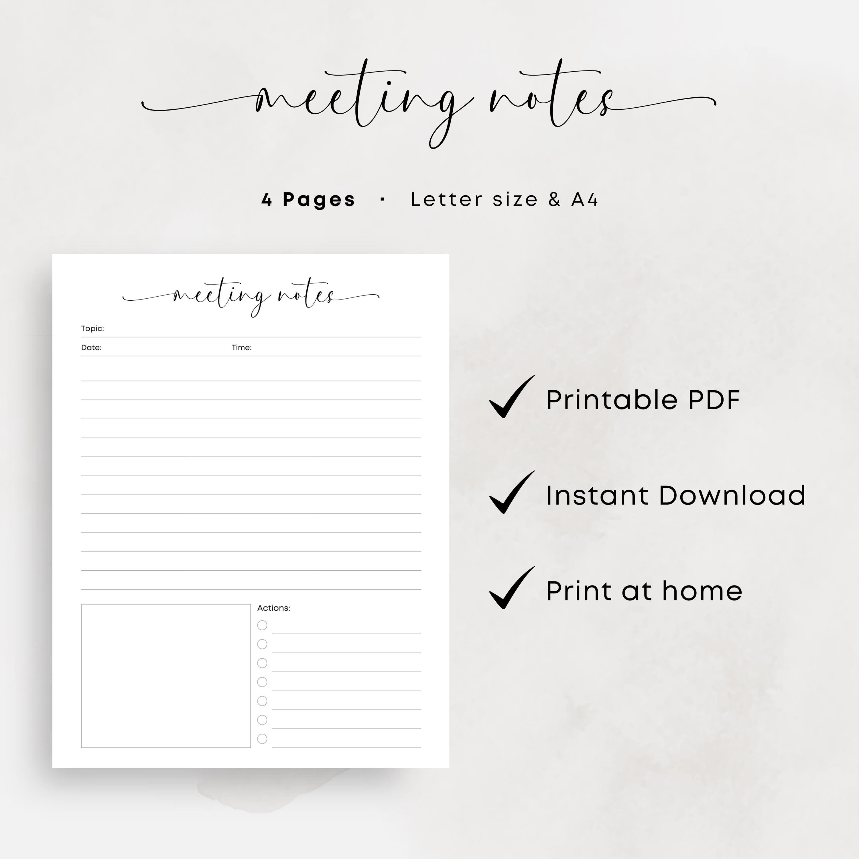 Meeting Notes PRINTABLE PDF Action Plan Notes to Do List Planner ...