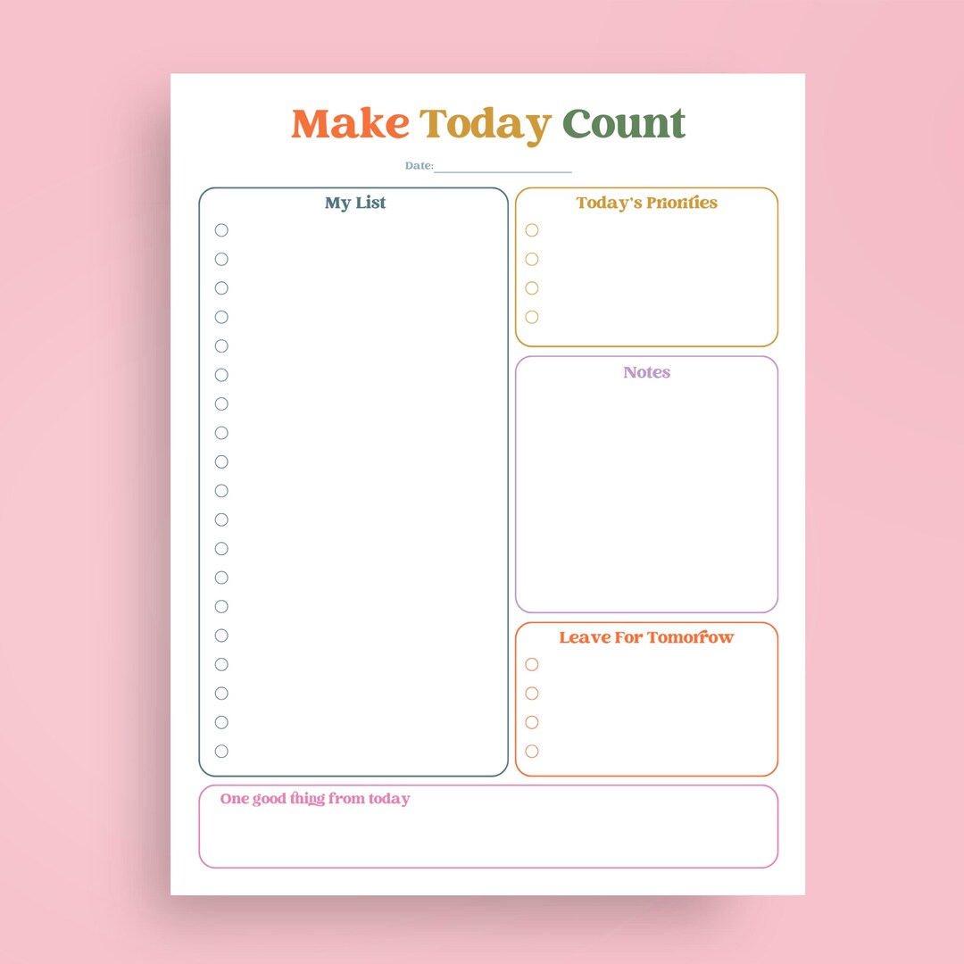 Printable Daily Planner Colorful Daily to Do List Productivity Planner ...