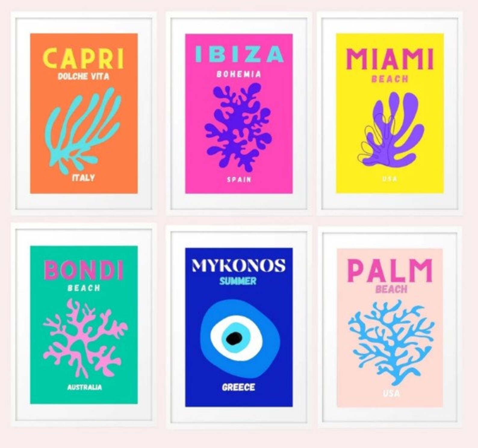 Preppy/trendy Wall Decor, 6 Bright and Fun Instant Digital Posters ...