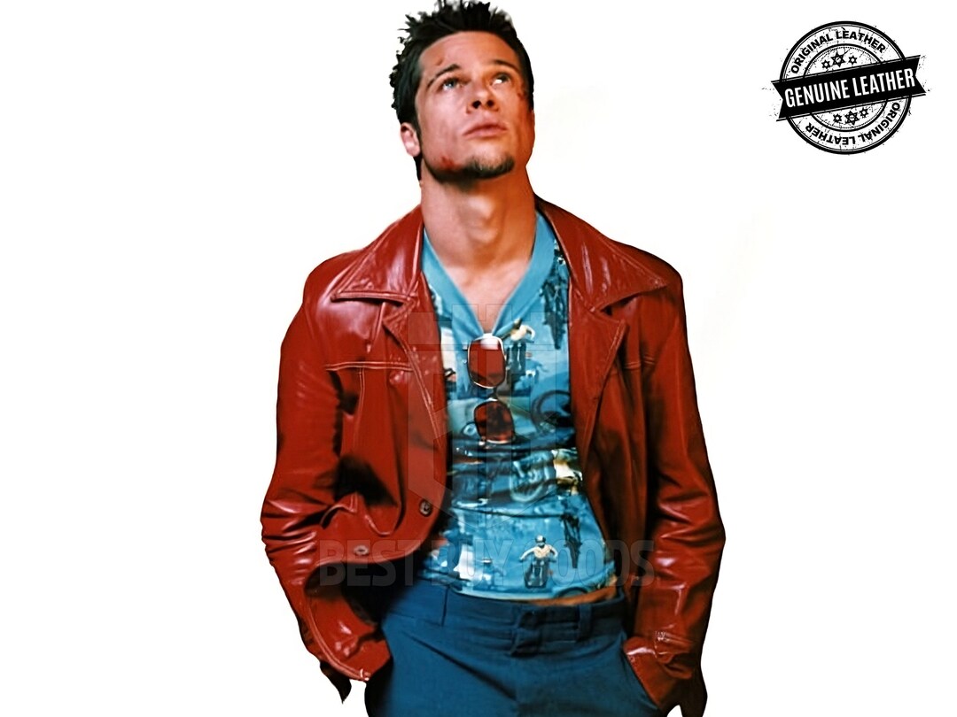 Brad Pitt FC Red Trucker Jacket Fight Club Chaqueta de cuero Genuine ...