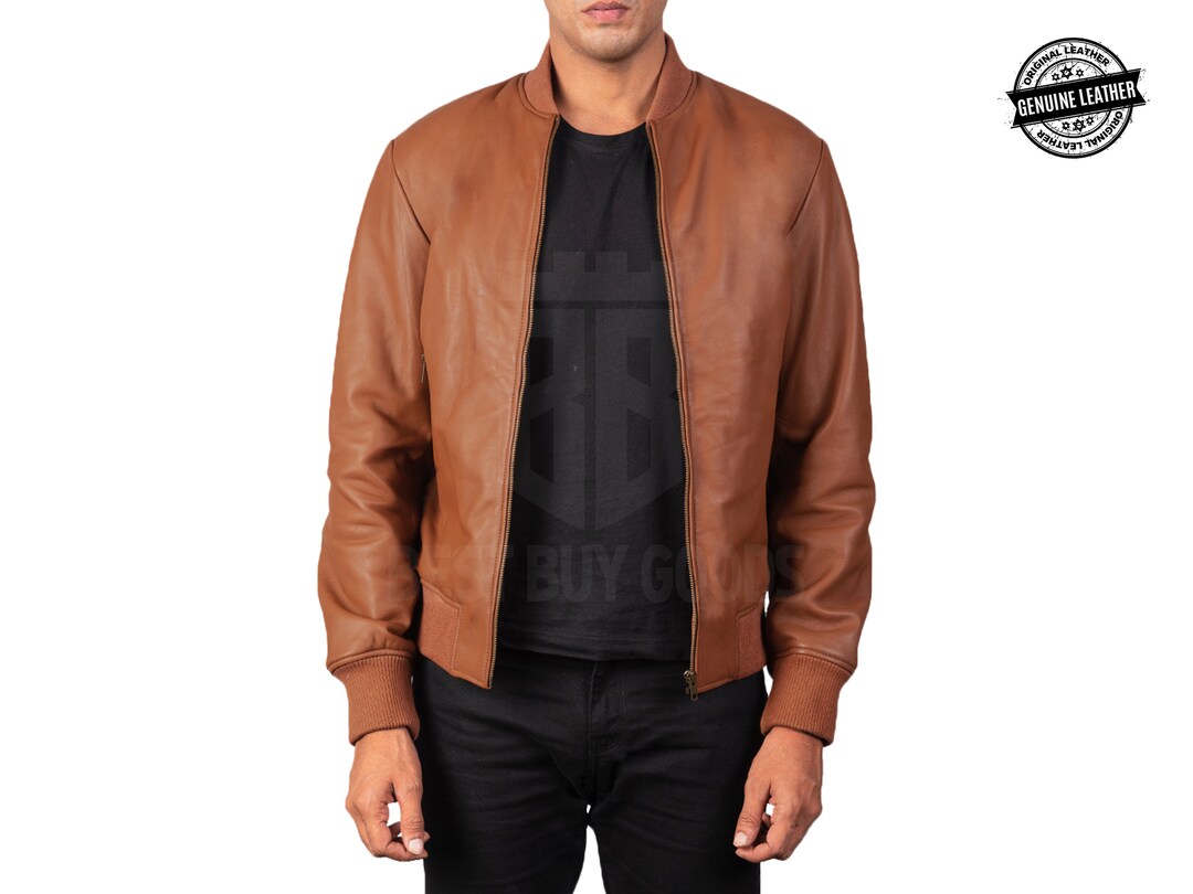 Men's Leather Jacket A2 Bomber Shane Brown Leather Jacket Genuine ...