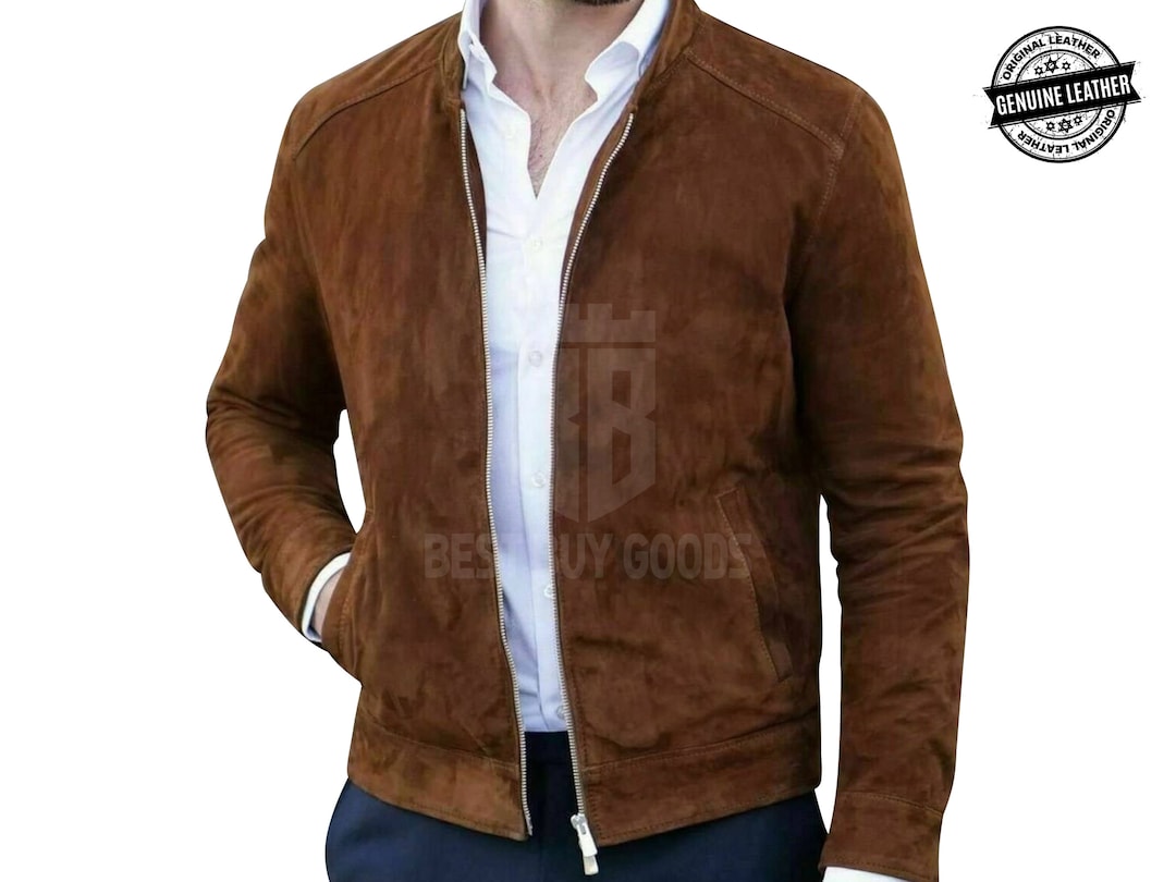 Mens Suede Brown Leather Jacket Mens Brown Casual Jacket Handmade - Etsy