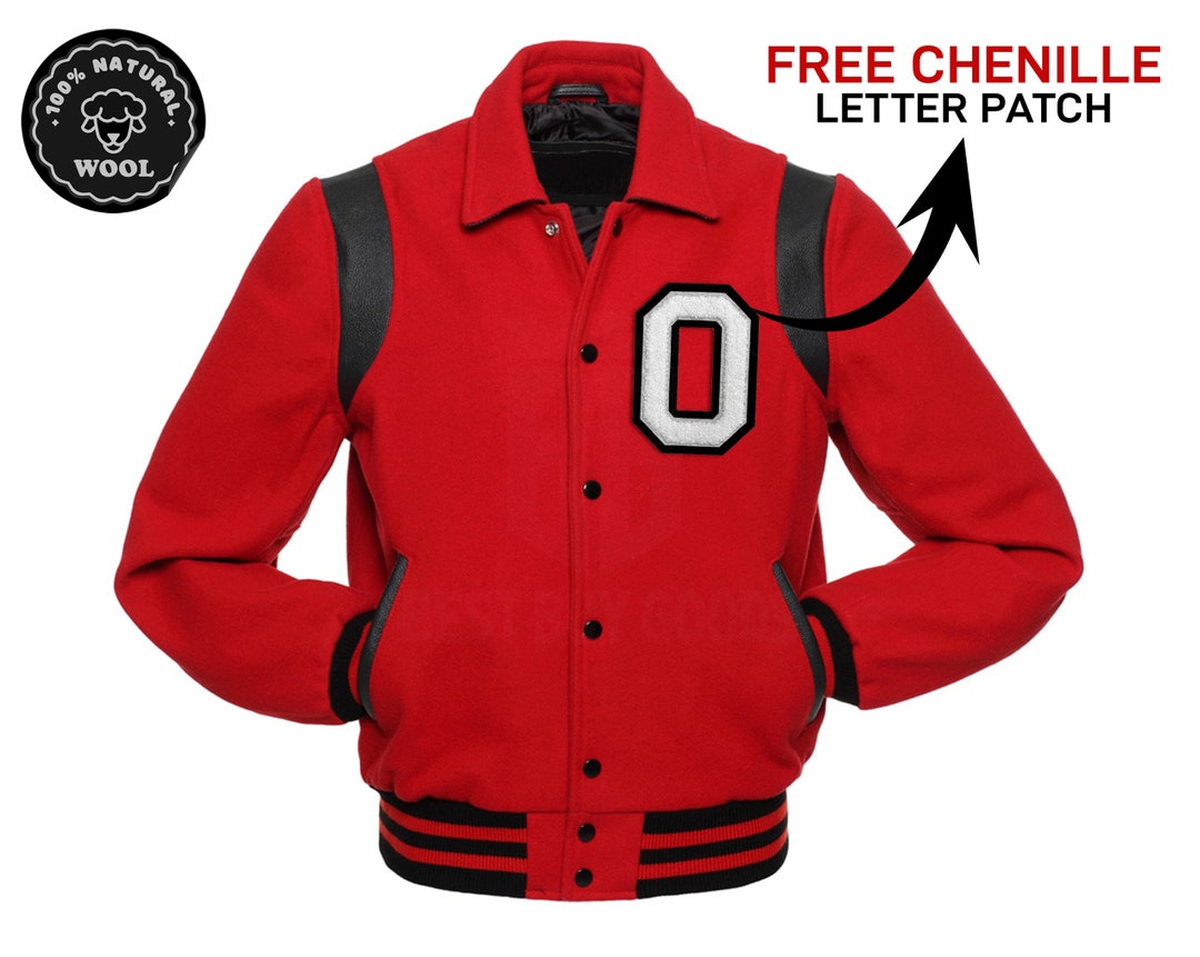 Red Wool Letterman College Baseball Varsity Collared Jackets Black ...