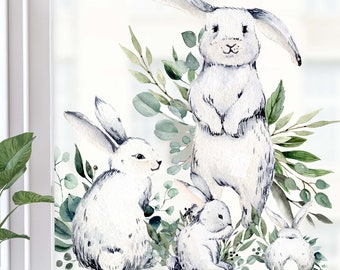 Spring Easter Bunny Window Sticker Set Meadow & Rabbit Window Decal ...