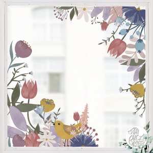 2x Spring Flower Floral Corner Window Decals - Reusable Easter Bunny ...