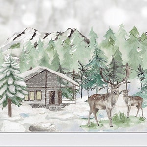 Winter Forest Scene Deer Window Decal Nordic Watercolour - Etsy